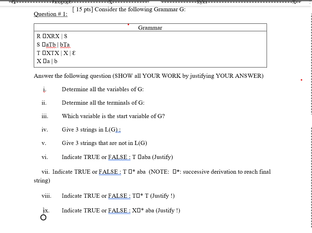 Solved Question \# 1: [ 15pts] Consider the following | Chegg.com