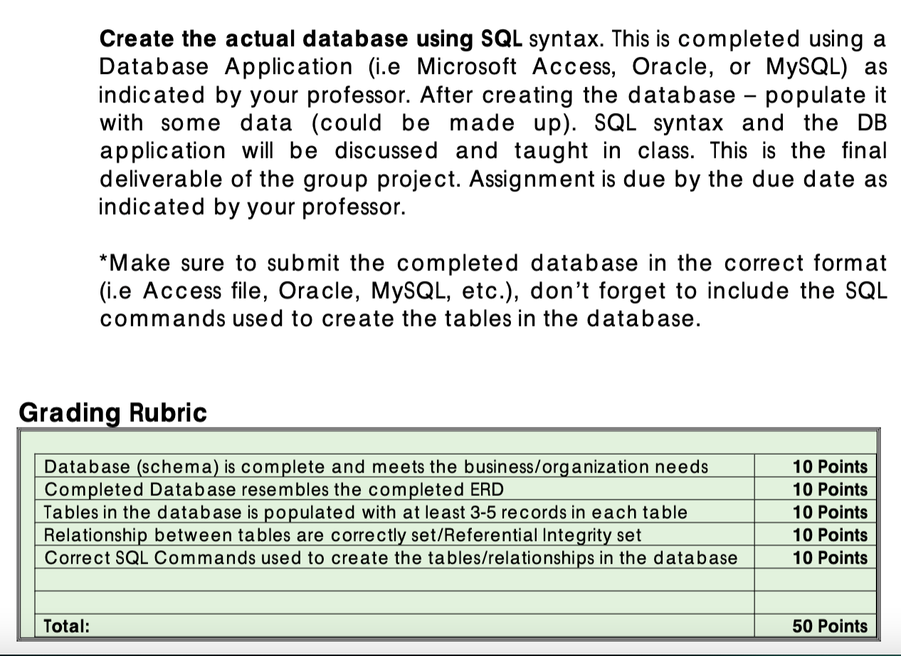 Solved Purpose The purpose of the advanced database | Chegg.com