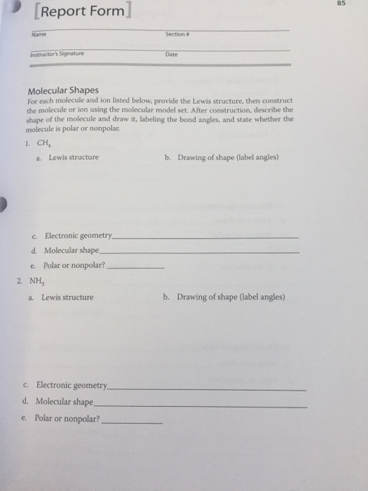 Solved 85 Report Form] Name Section t Instructors Signature | Chegg.com