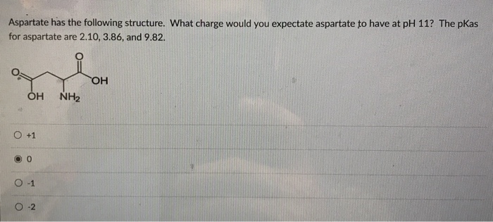 Solved Aspartate has the following structure. What charge | Chegg.com