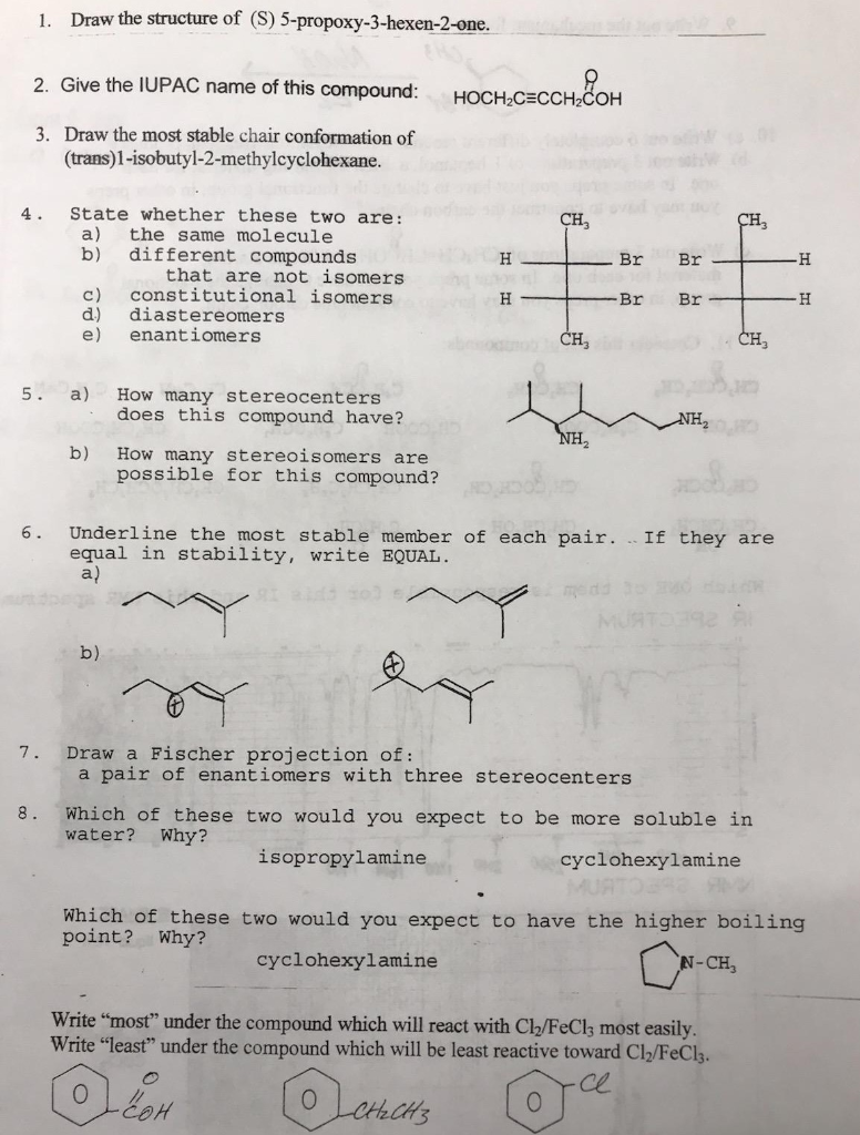Solved 1. Draw the structure of (S) 5-propoxy-3-hexen-2-one. | Chegg.com