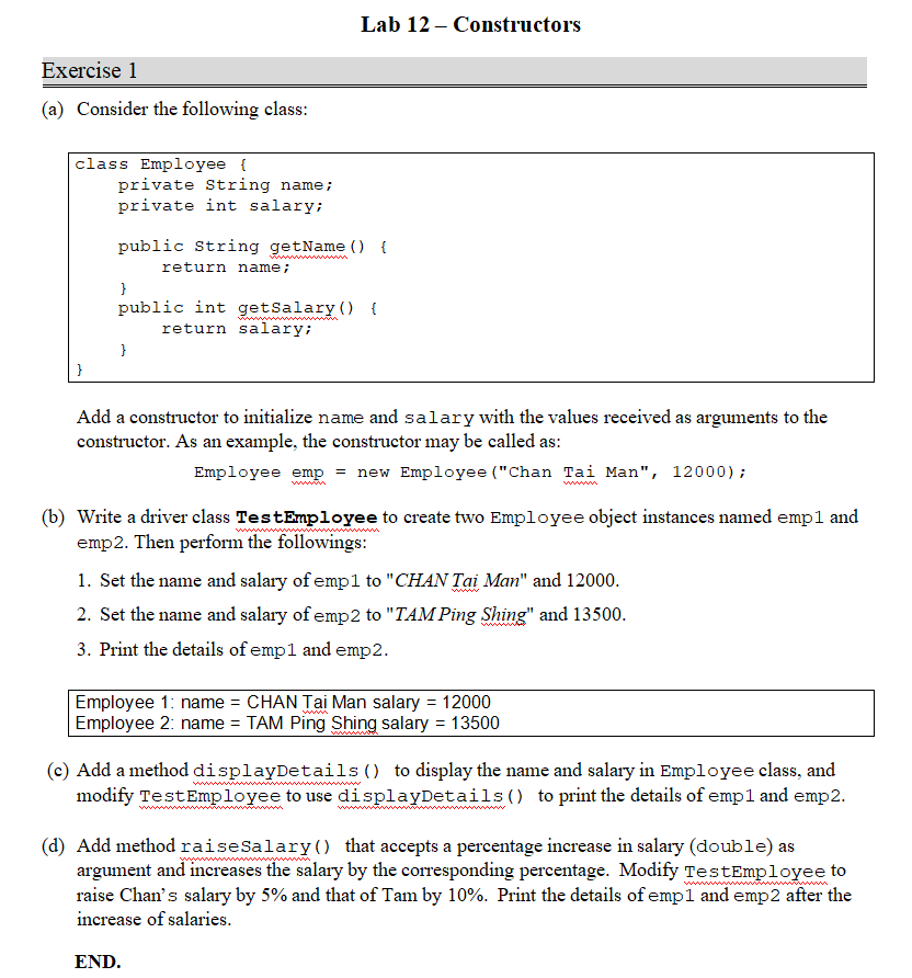 Solved Exercise 1 (a) Consider the following class: Add a | Chegg.com