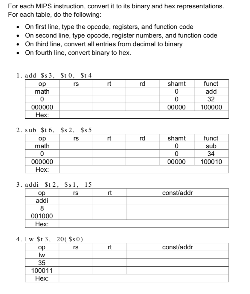 Solved For Each MIPS Instruction Convert It To Its Binary Chegg Solved For Each MIPS Instruction Convert It To Its Binary Chegg