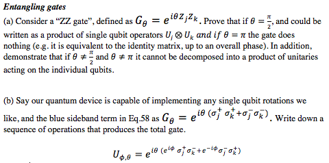 Entangling gates (a) Consider a “ZZ gate”, defined as | Chegg.com