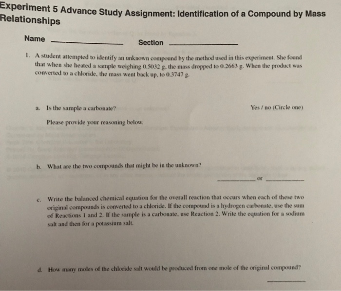 Solved Experiment Relationships 5 Advance Study Assignment: | Chegg.com Solved Experiment Relationships 5 Advance Study Assignment: | Chegg.com
