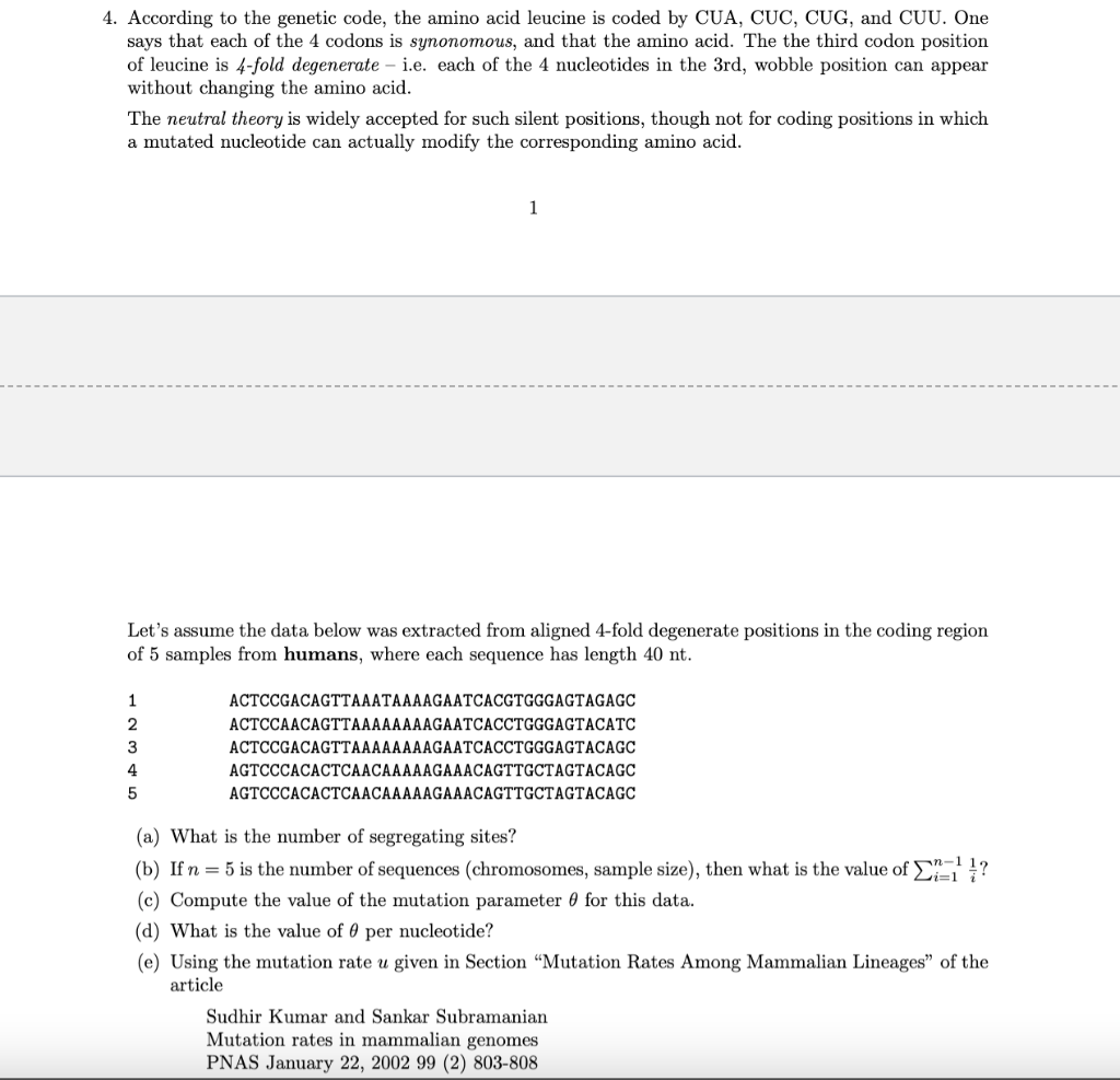 Solved 4. According to the genetic code, the amino acid | Chegg.com