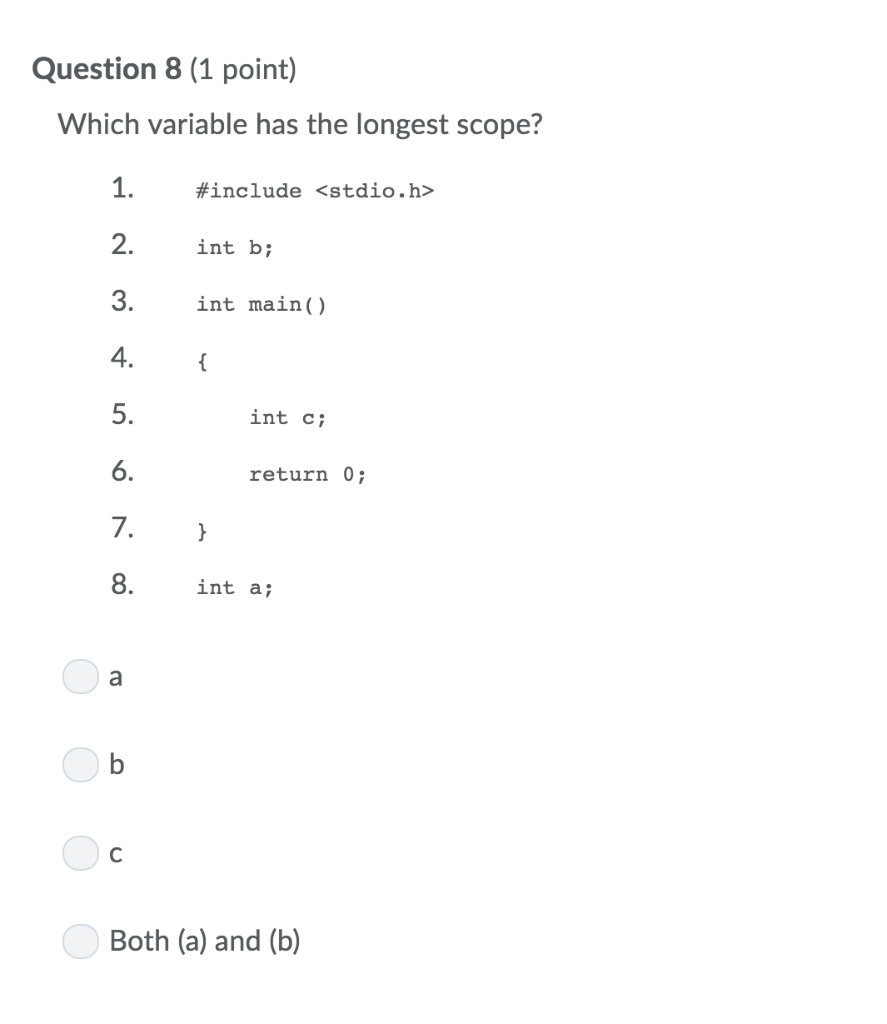 Solved Question 8 (1 point) Which variable has the longest | Chegg.com