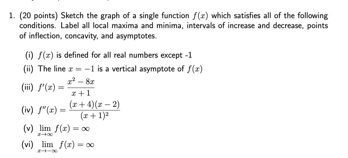 Solved 1. (20 points) Sketch the graph of a single function | Chegg.com