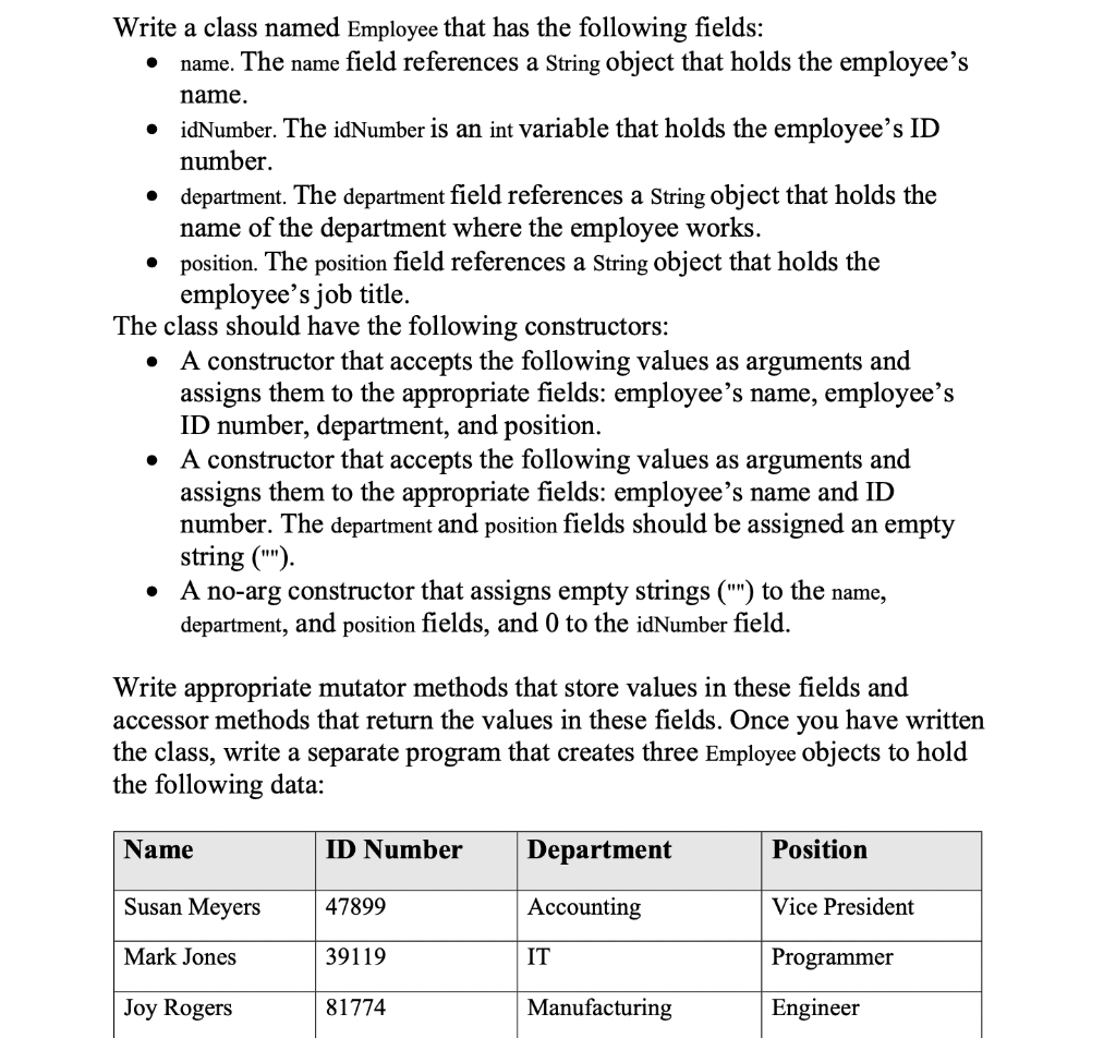Solved The program should store this data in the three | Chegg.com
