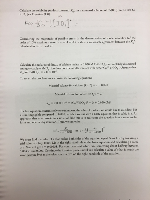 Solved Calculate the solubility product constant, K, for a | Chegg.com