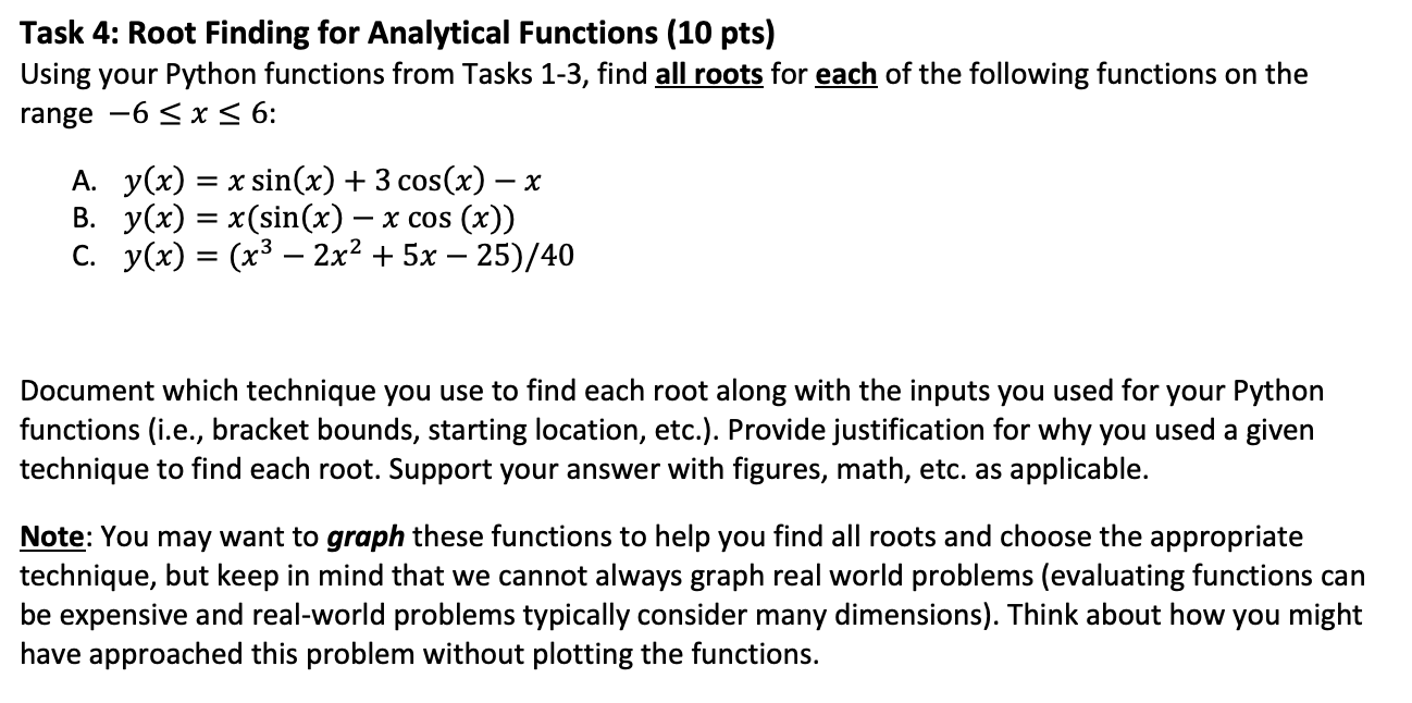 Solved Task 4: Root Finding for Analytical Functions (10 | Chegg.com