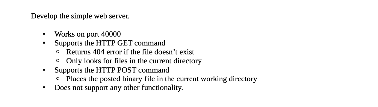 Solved Develop the simple web server. - Works on port 40000 | Chegg.com