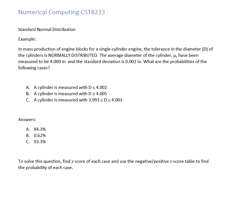 Solved Numerical Computing CST8233 Standard Normal | Chegg.com