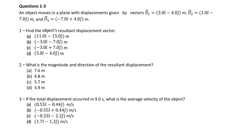 Solved Questions 1-3 An object moves in a plane with | Chegg.com