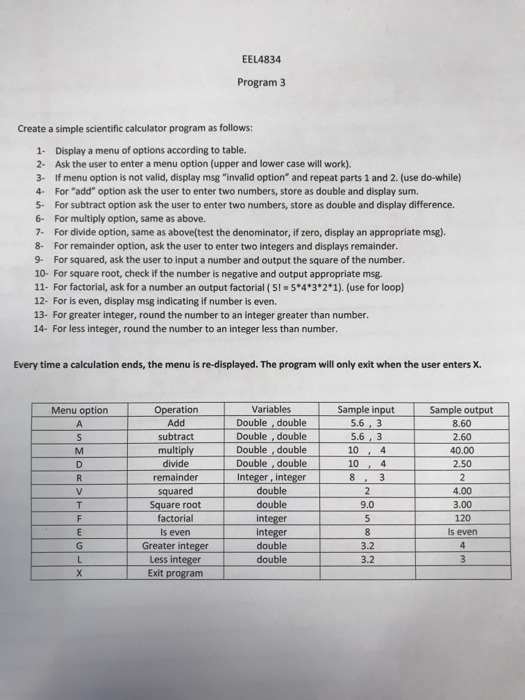 Solved Eel4834 Program 3 Create A Simple Scientific 5371