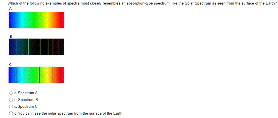 [Solved]: Which of the following examples of spectra most c