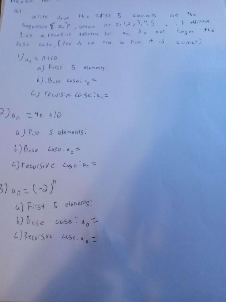 Solved Write down the first 5 elements of the sequence | Chegg.com