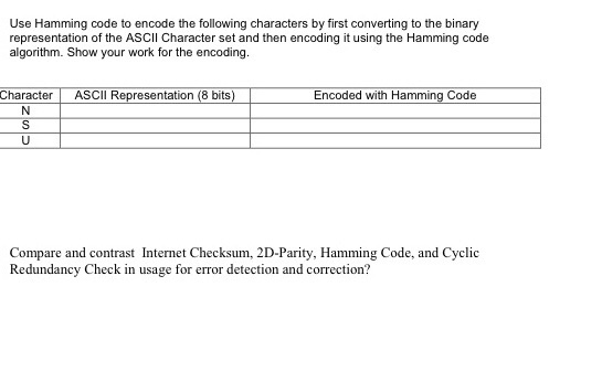 Solved Use Hamming code to encode the following characters | Chegg.com