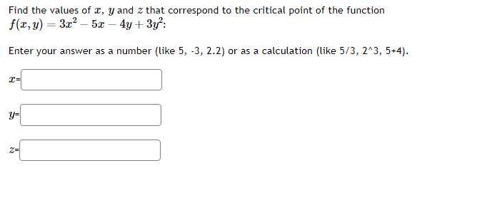 Find the values of x,y and z that correspond to the | Chegg.com