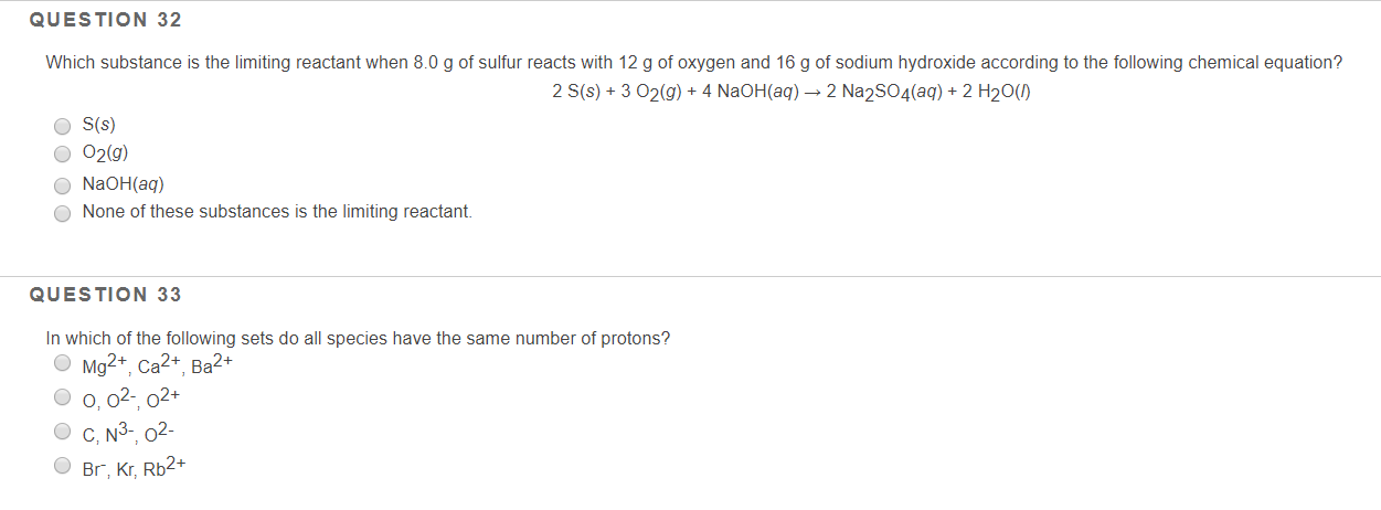 Solved QUESTION 32 Which substance is the limiting reactant | Chegg.com