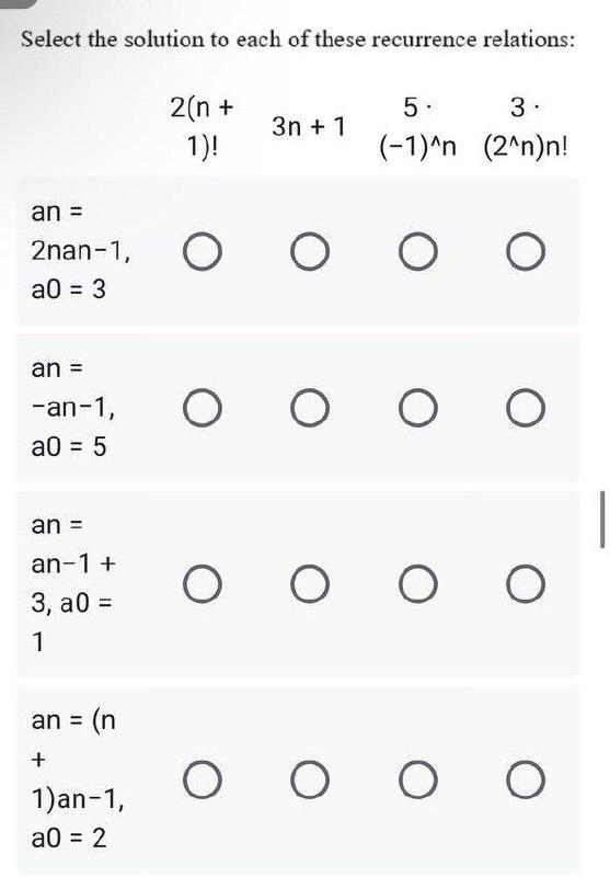 Solved Select the solution to each of these recurrence | Chegg.com