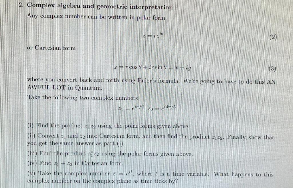 Solved 2. Complex algebra and geometric interpretation Any | Chegg.com
