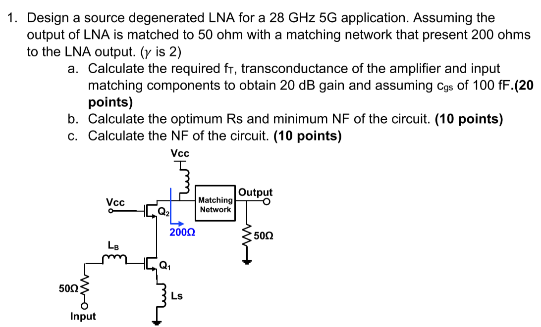1. Design a source degenerated LNA for a 28 GHz 5G | Chegg.com