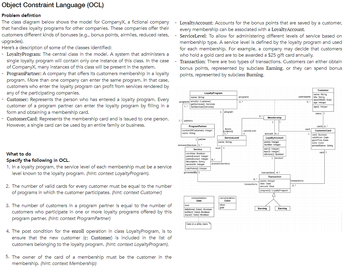 Solved Object Constraint Language (OCL) Problem defintion | Chegg.com
