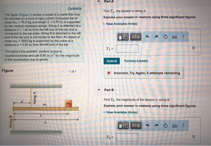 Solved Part A Constants Find TA, the tension in string A. | Chegg.com