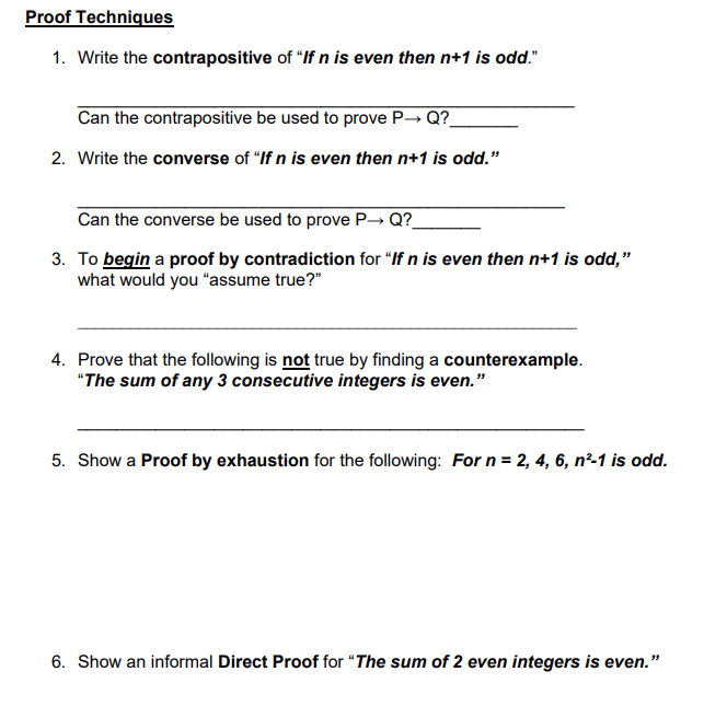 Solved Proof Techniques 1. Write the contrapositive of "If n | Chegg.com