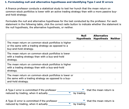 Solved 1 Formulating Null And Alternative Hypotheses And