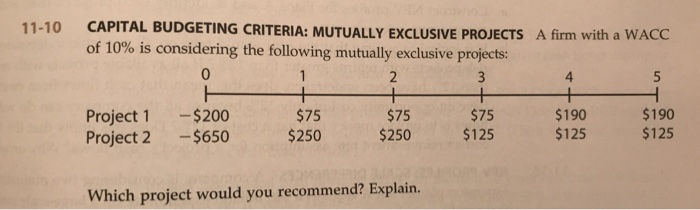 Solved CAPITAL BUDGETING CRITERIA: MUTUALLY EXCLUSIVE | Chegg.com