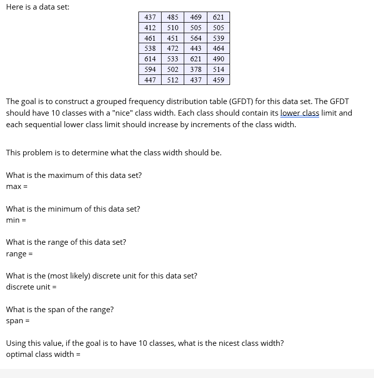 Solved Here is a data set: The goal is to construct a | Chegg.com