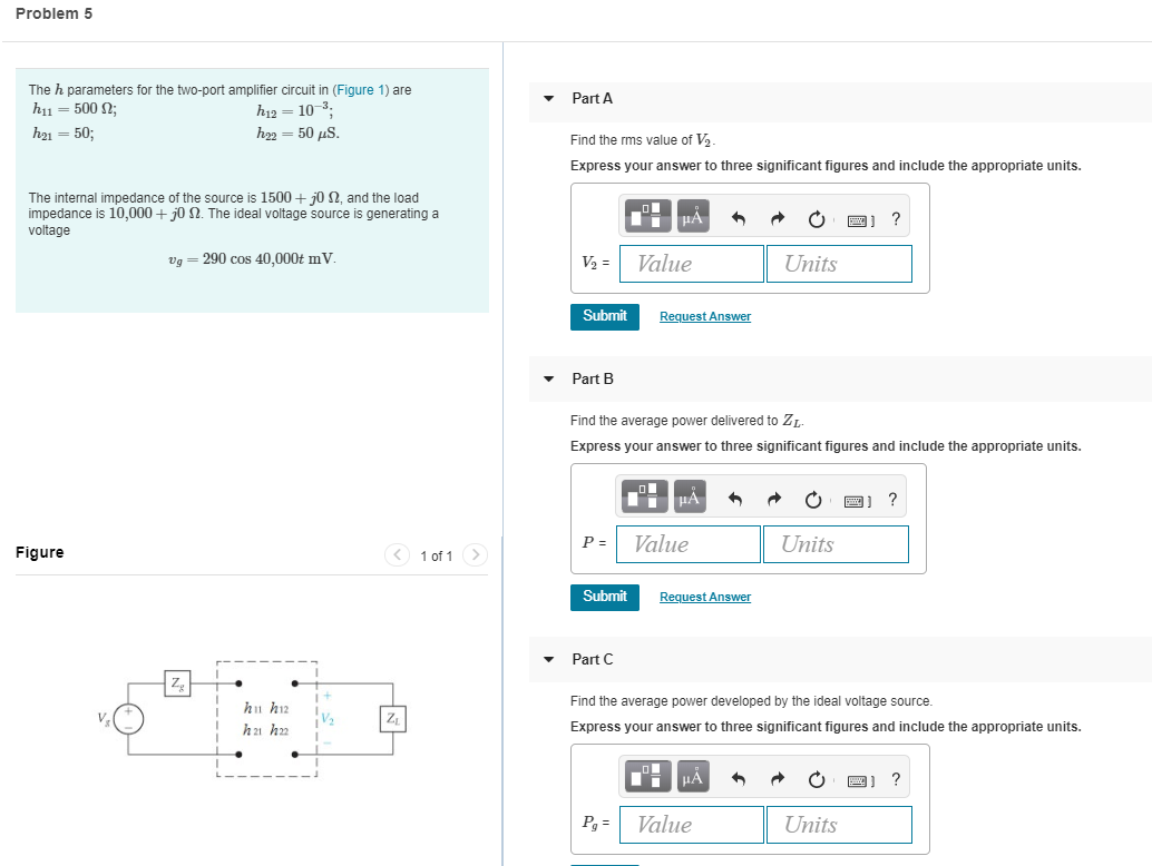 Solved Problem 5 Part A The h parameters for the two-port | Chegg.com