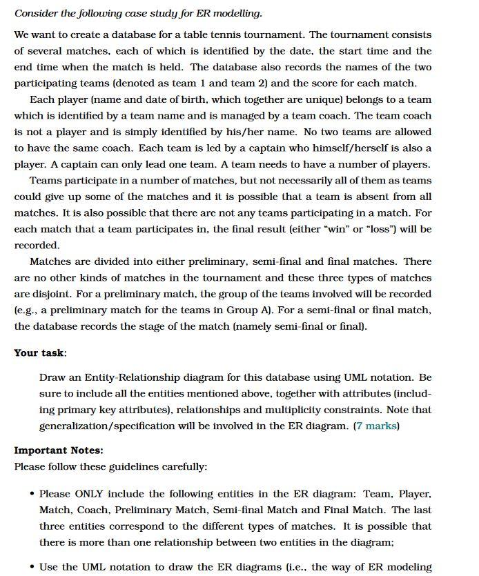 Solved Consider the following case study for ER modelling. | Chegg.com