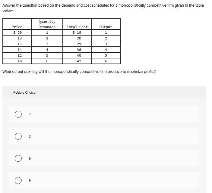 Answer the question based on the demand and cost | Chegg.com