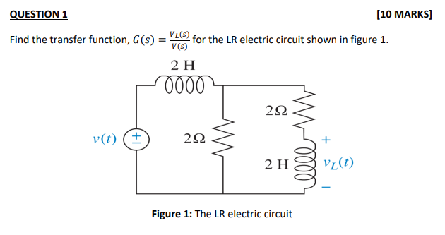 Solved Find the transfer function, G(s)=V(s)VL(s) for the LR | Chegg.com