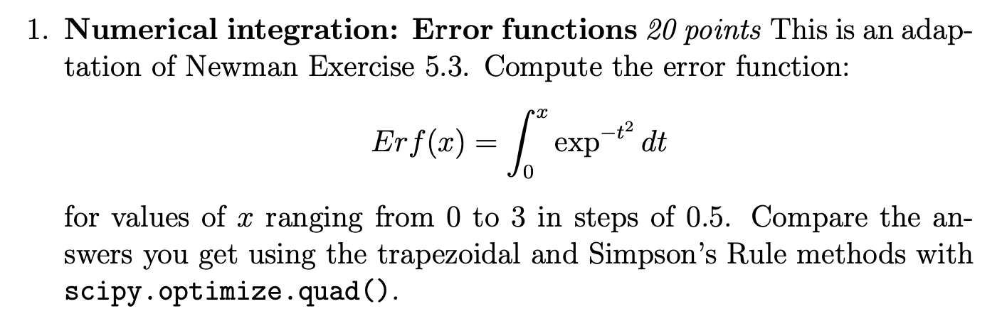 Solved 1. Numerical integration: Error functions 20 points | Chegg.com