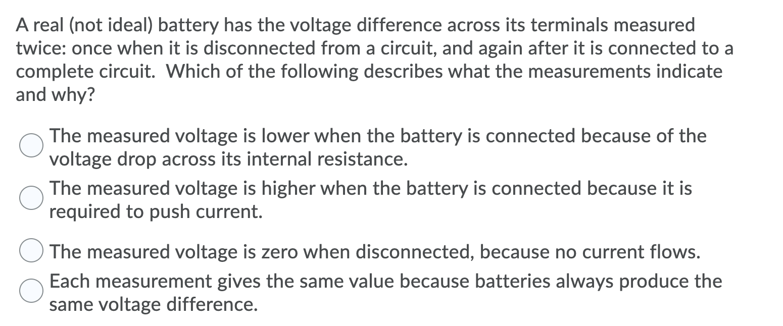 Solved A real (not ideal) battery has the voltage difference | Chegg.com