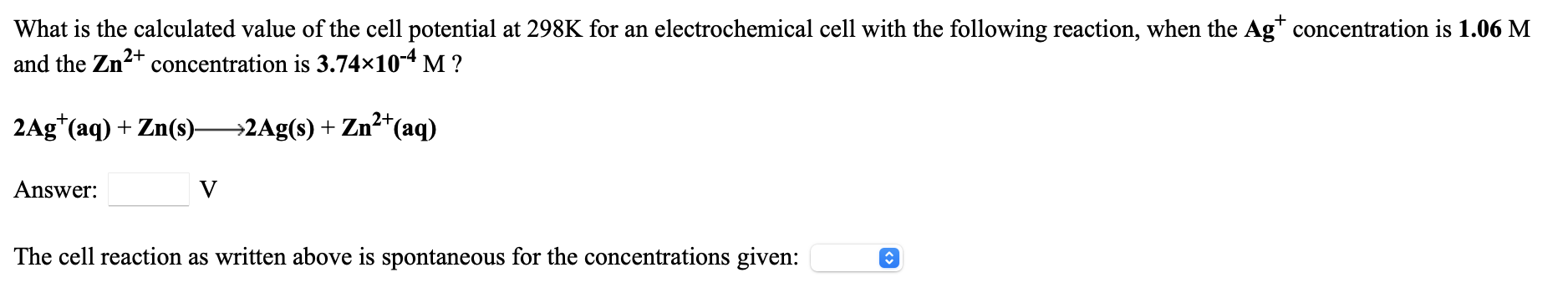 Solved What is the calculated value of the cell potential at | Chegg.com