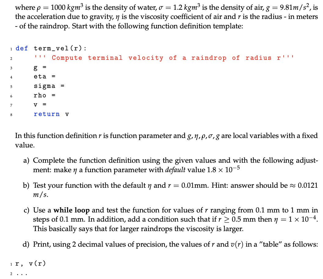 Solved When a raindrop falls from a cloud it accelerates | Chegg.com