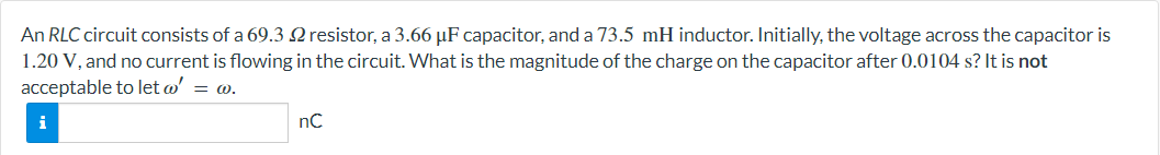 Solved An RLC circuit consists of a 69.3Ω resistor, a 3.66μF | Chegg.com