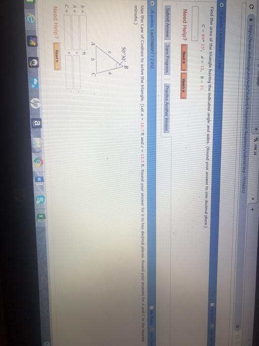 Solved xHW 34 b/Student/ Find the area of the triangle | Chegg.com