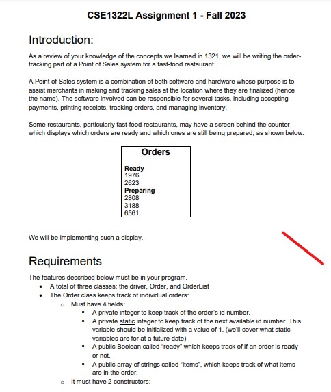 Solved - removeOrder(int id): Takes in a single integer as a | Chegg.com