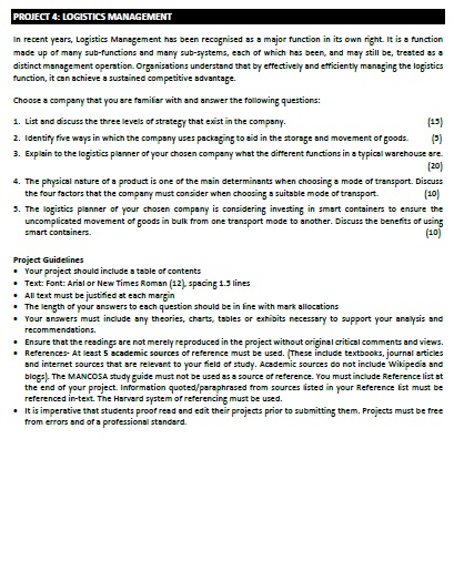 Solved PROJECT & LOGISTICS MANAGEMENT In recent years, | Chegg.com