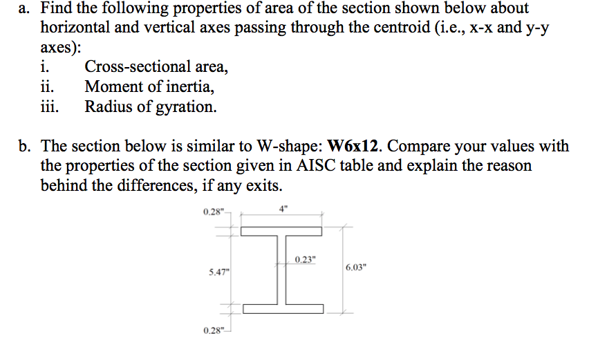Solved a. Find the following properties of area of the | Chegg.com