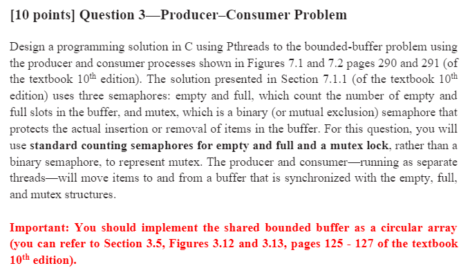 [10 points] Question 3—Producer-Consumer Problem | Chegg.com