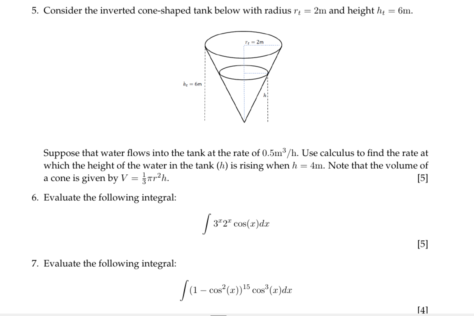 Solved 5. Consider the inverted cone-shaped tank below with | Chegg.com