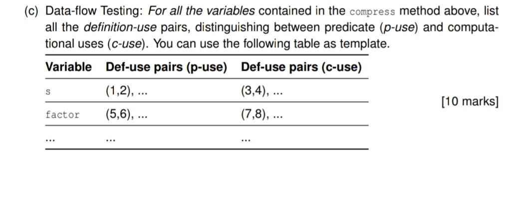 Solved Data-flow Testing: For all the variables contained in | Chegg.com