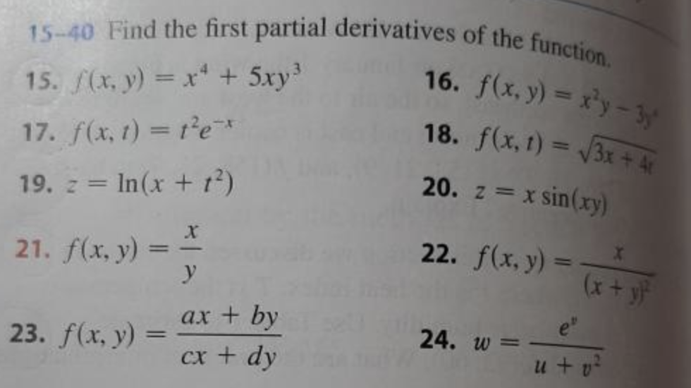 Solved 15-40 Find the first partial derivatives of the | Chegg.com